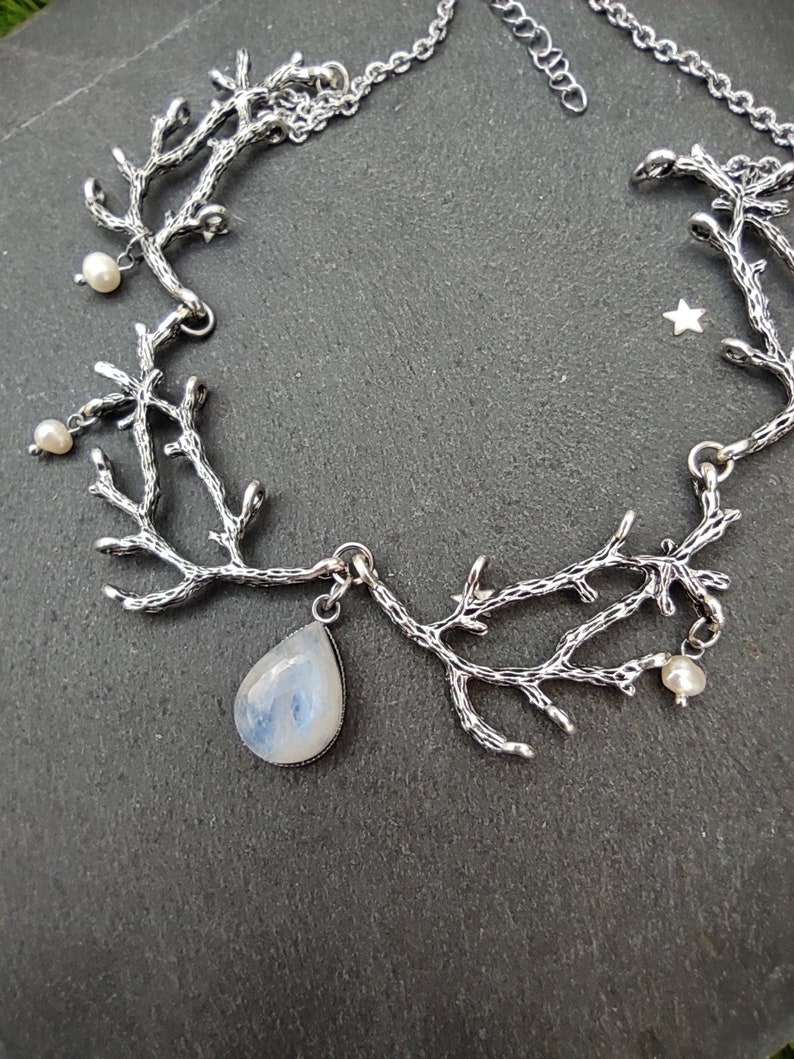 Magical Forest Twig Necklace Moonstone Necklace Silver - Etsy