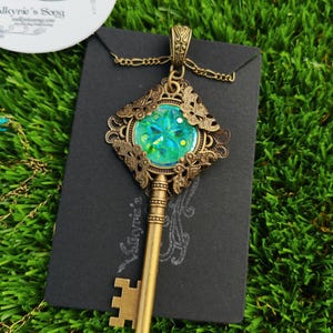 Green Jewel Key Necklace, Witches Key Necklace, Green Key Necklace ...