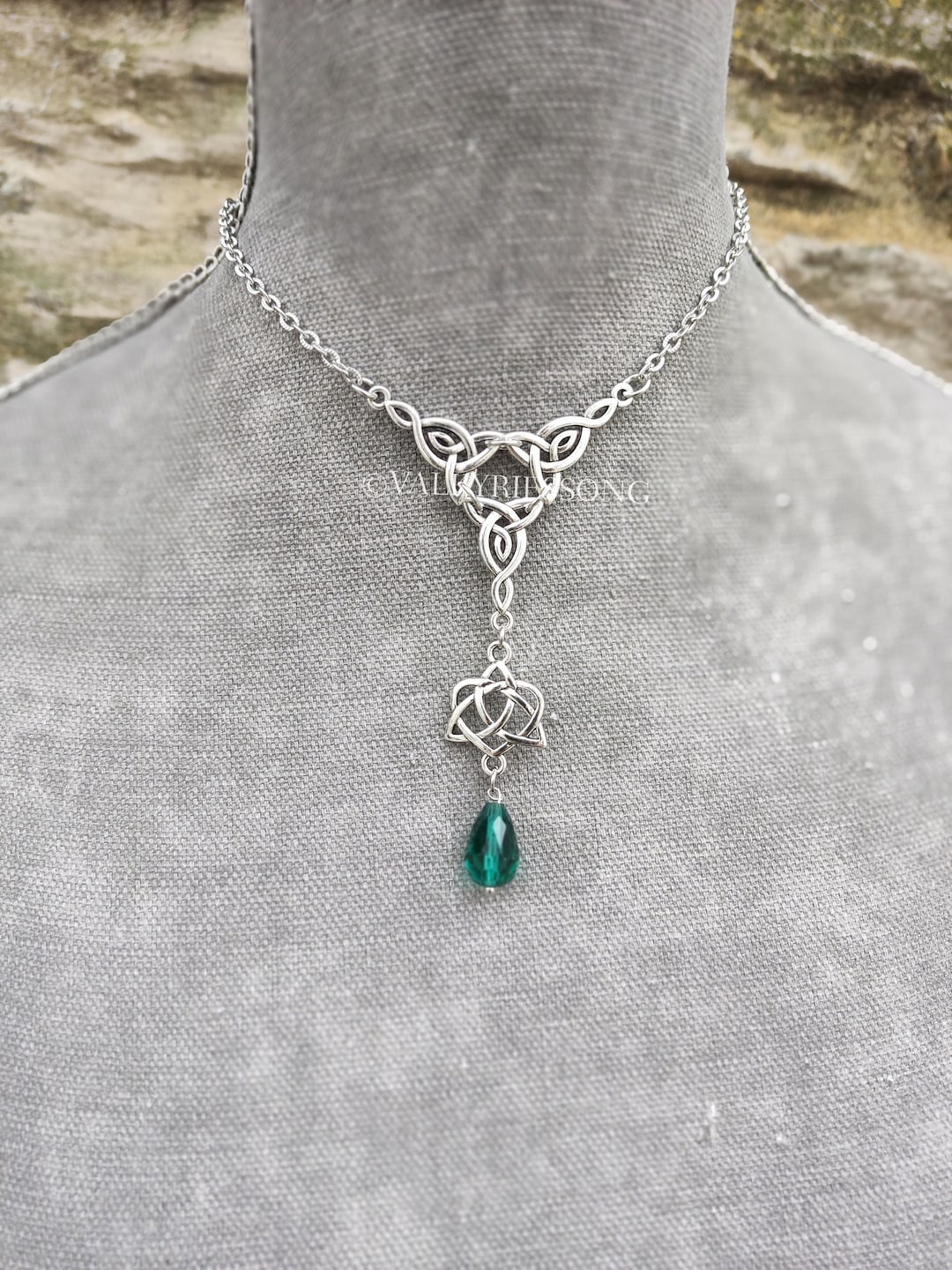 Emerald Green Celtic Choker Necklace, Silver Viking Bridal Necklace ...