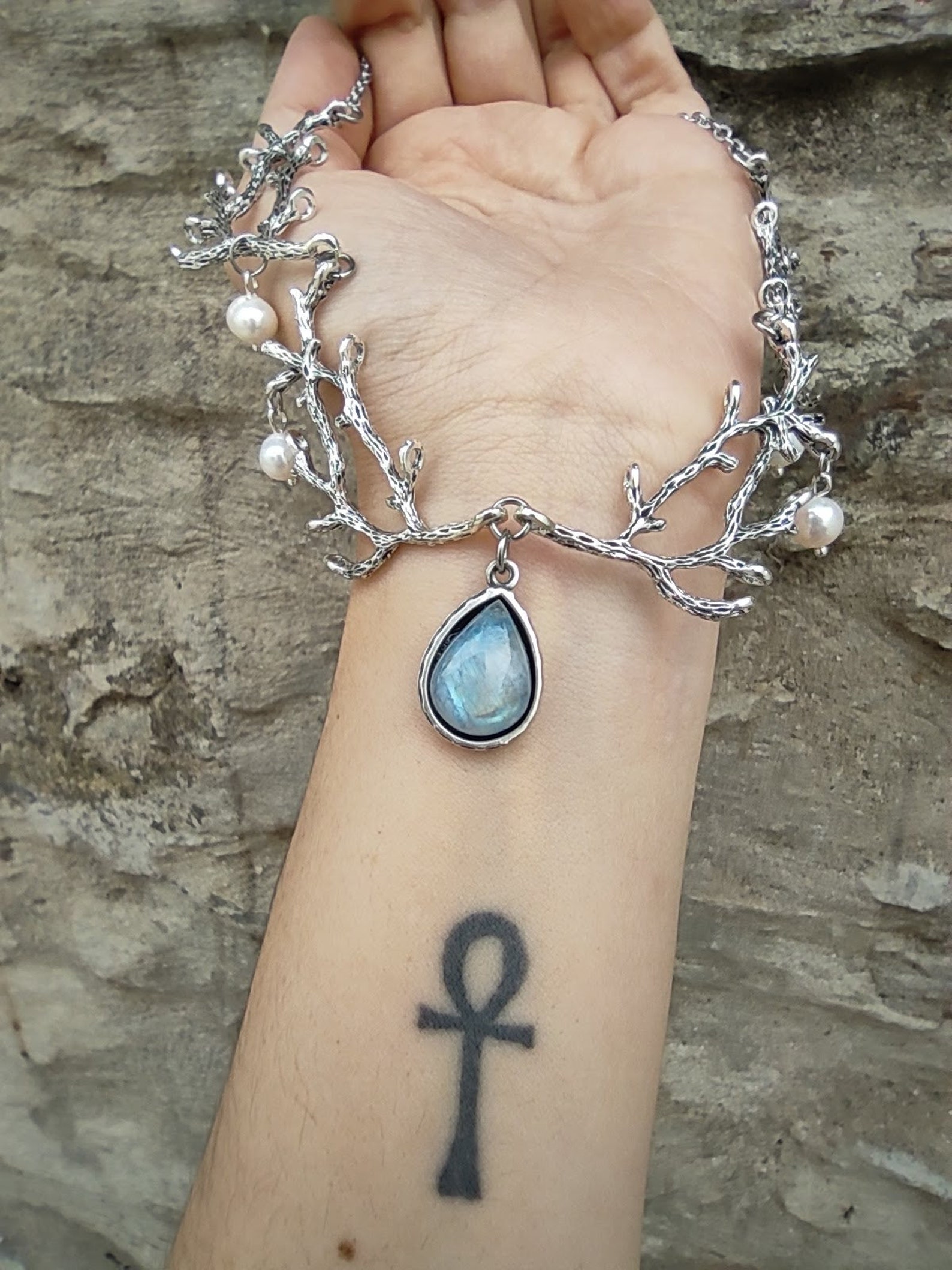 Magical Forest Twig Necklace Moonstone Necklace Silver - Etsy