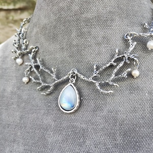 Magical Forest Twig Necklace - Moonstone Necklace - Silver Branch ...