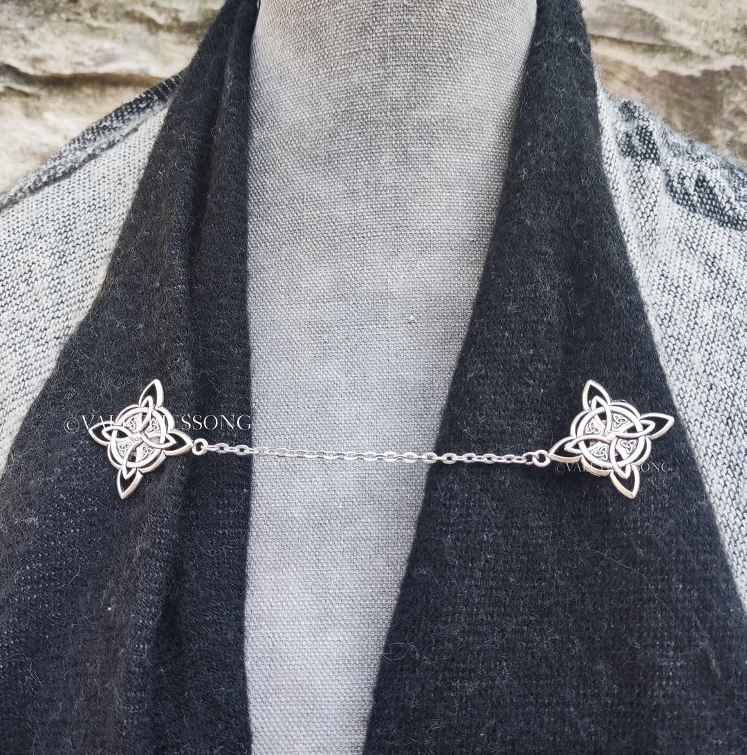 Witch Knot Pins With Chain, Silver Viking Celtic Collar Pins, Steel ...