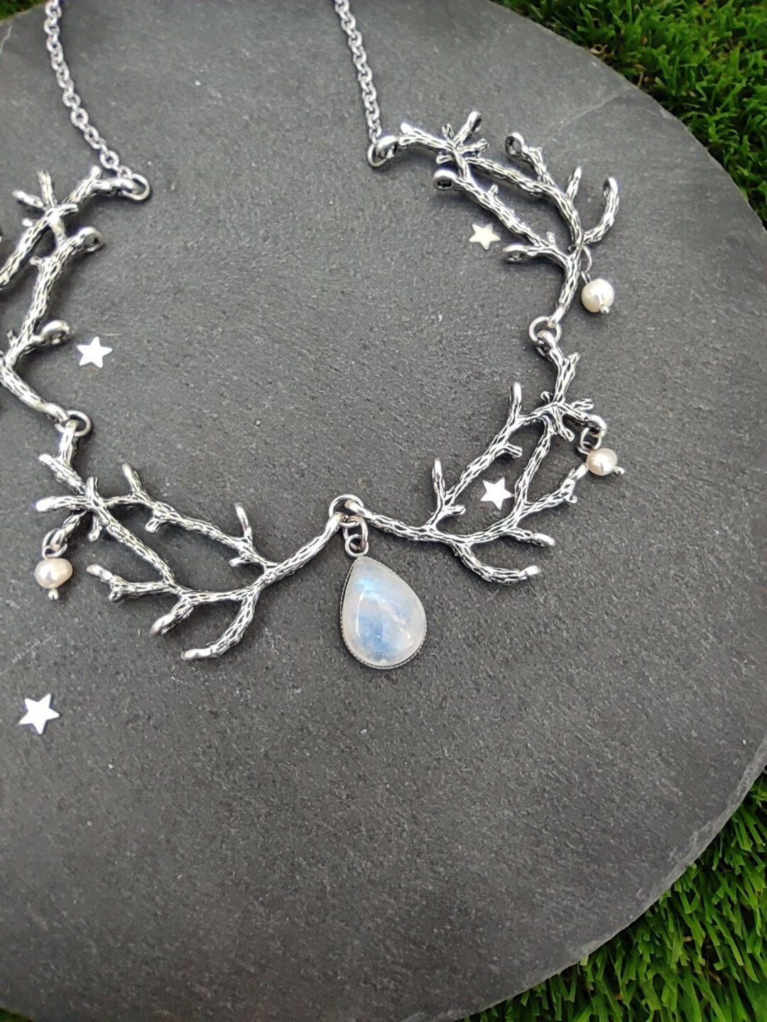 Magical Forest Twig Necklace Moonstone Necklace Silver Branch Necklace ...