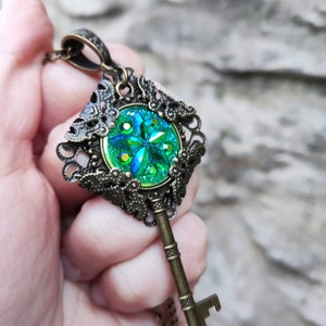 Green Jewel Key Necklace Witches Key Necklace Green Key - Etsy