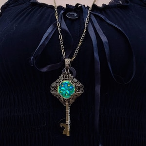 Green Jewel Key Necklace, Witches Key Necklace, Green Key Necklace ...