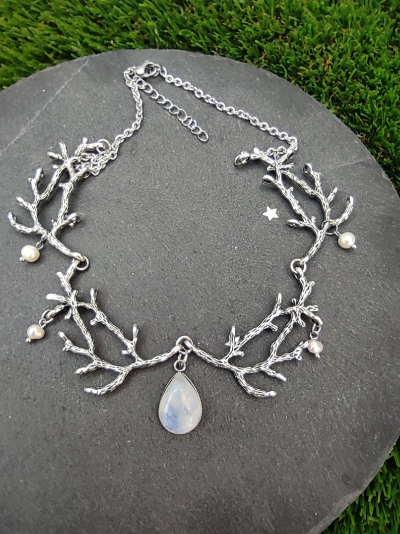 Magical Forest Twig Necklace Moonstone Necklace Silver - Etsy