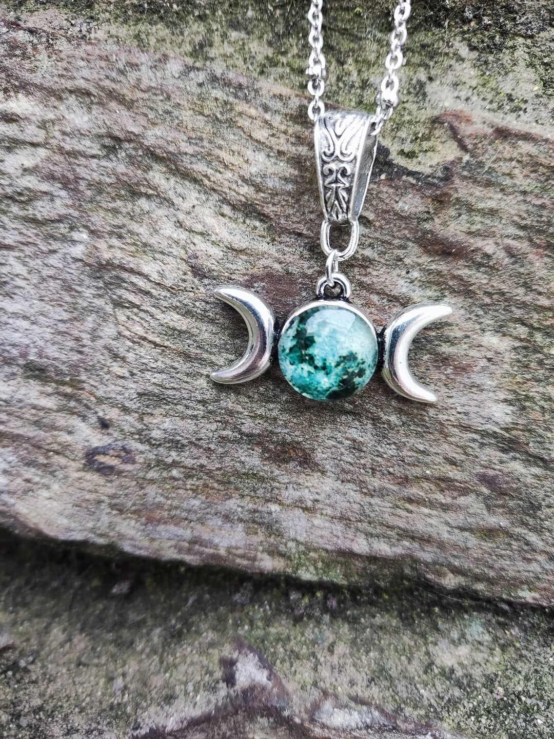 Glow in the Dark Triple Moon Necklace, Silver Triple Goddess Necklace ...