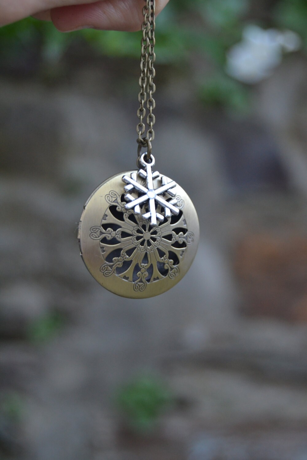 Snowflake locket necklace vintage winter necklace snowflake | Etsy