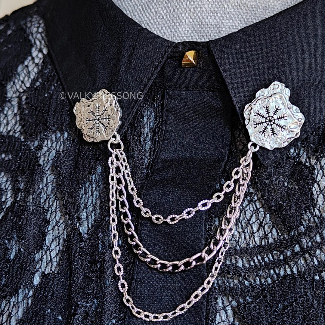 Aegishjalmur Viking Collar Pins, Viking Compass Brooch With Chain, Viking Rune Symbol Norse ...