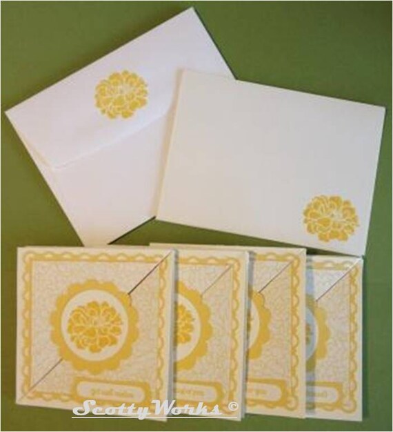 Yellow Floral Note Card Set of Four Unique Handcrafted Cards | Etsy