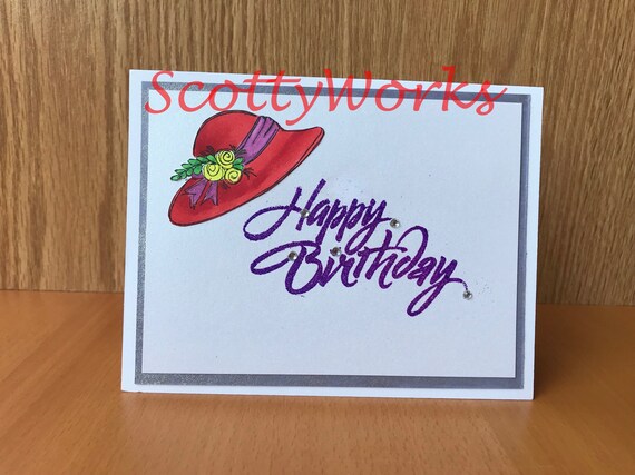 Happy Birthday Red Hat Card Birthday Card for Woman | Etsy
