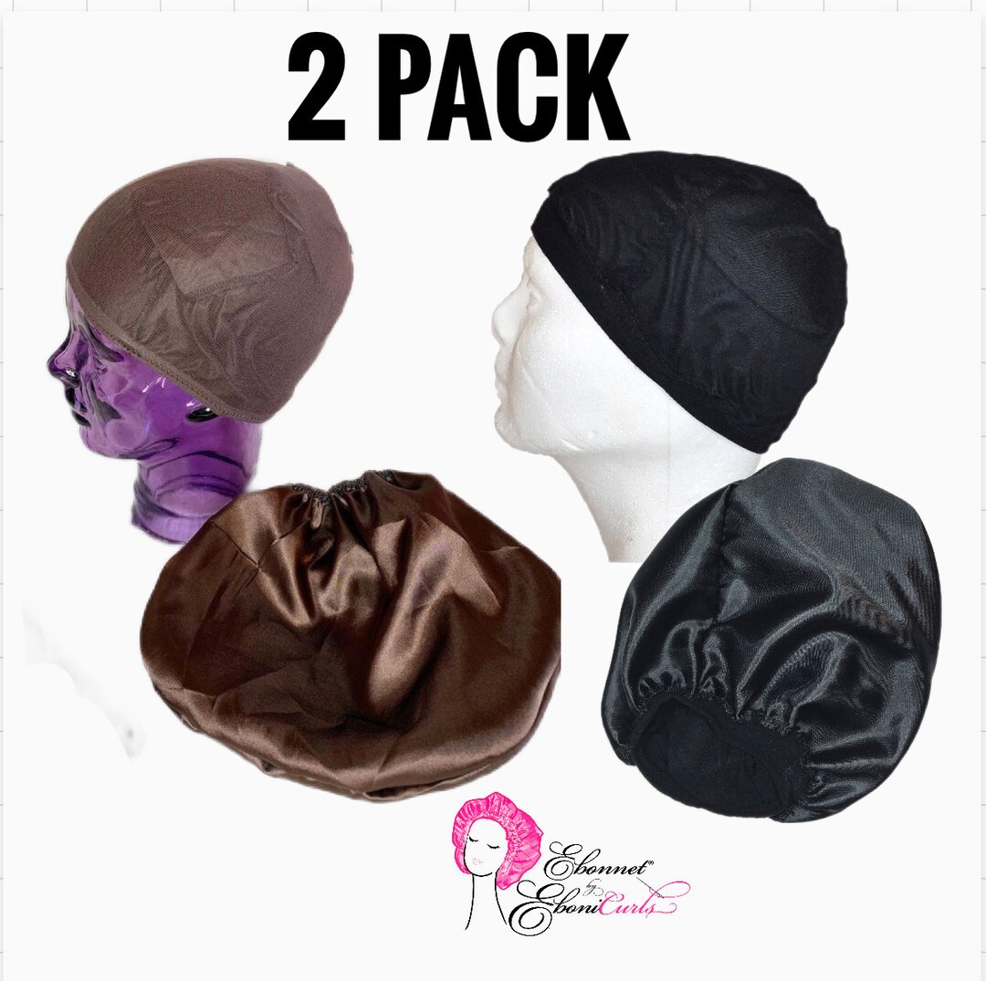 2 Pack Satin Lined Wig Caps Lace Front 1 Black, 1brown - Etsy