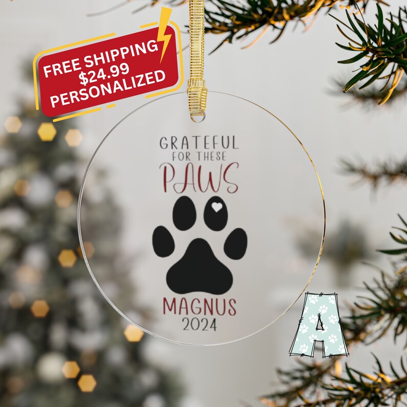 Personalized Pet Paw Christmas Ornament, Custom Dog Name, Pet Gift - Etsy