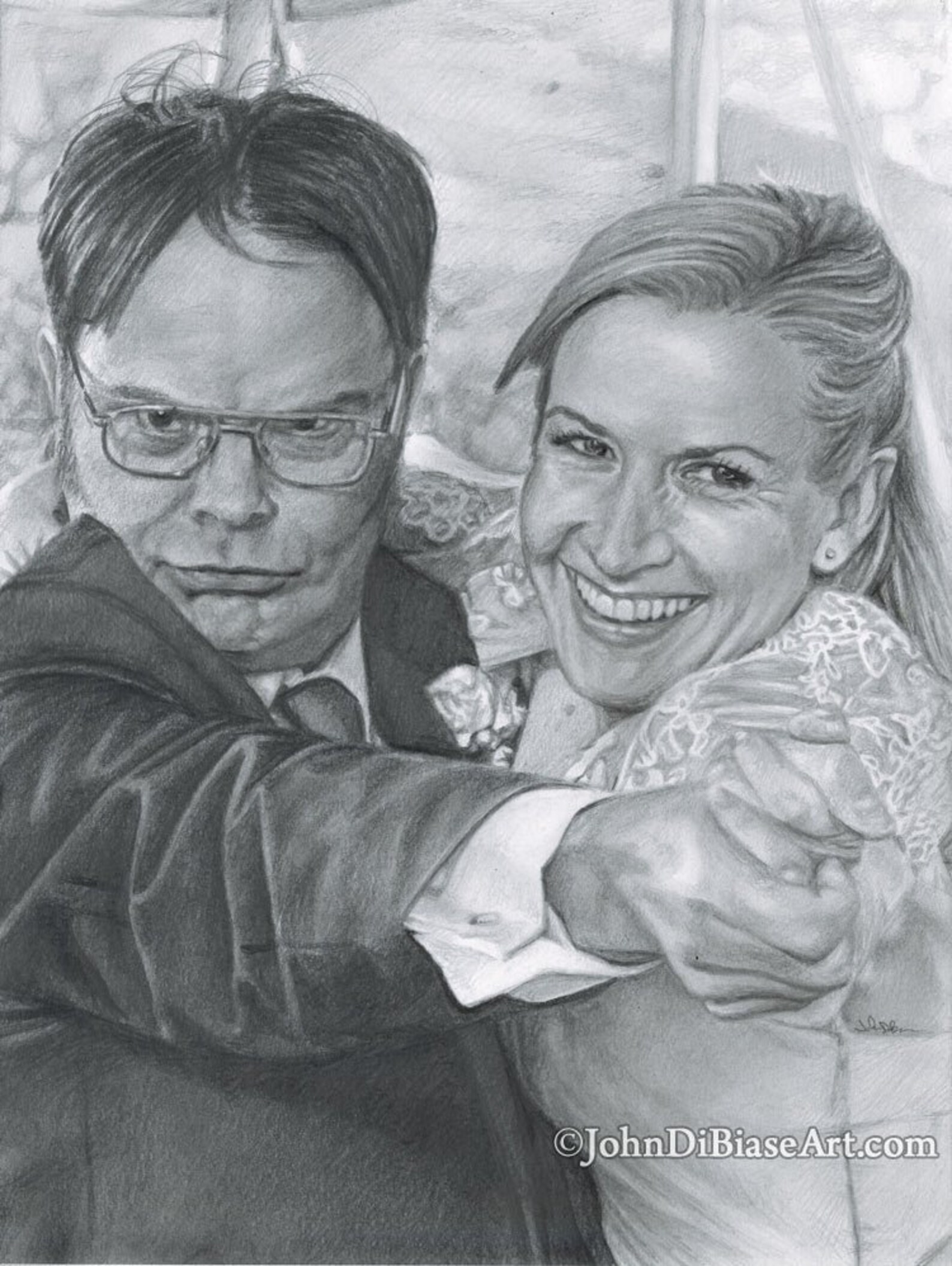 Original Graphite Pencil Drawing of Dwight and Angela at Their - Etsy