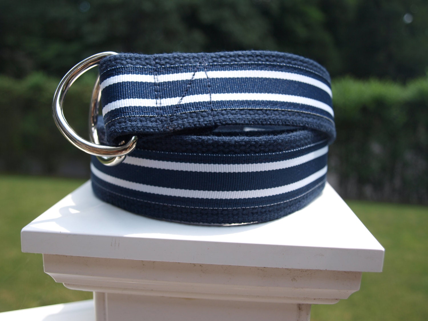 Nautical Striped Belt: Navy & White Ribbon, Canvas Webbing, Mens D-ring ...