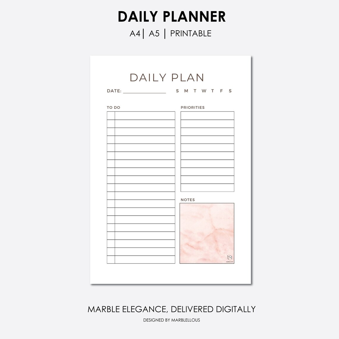 Marble Daily Planner Printable A5 & A4 Sizes Unique - Etsy