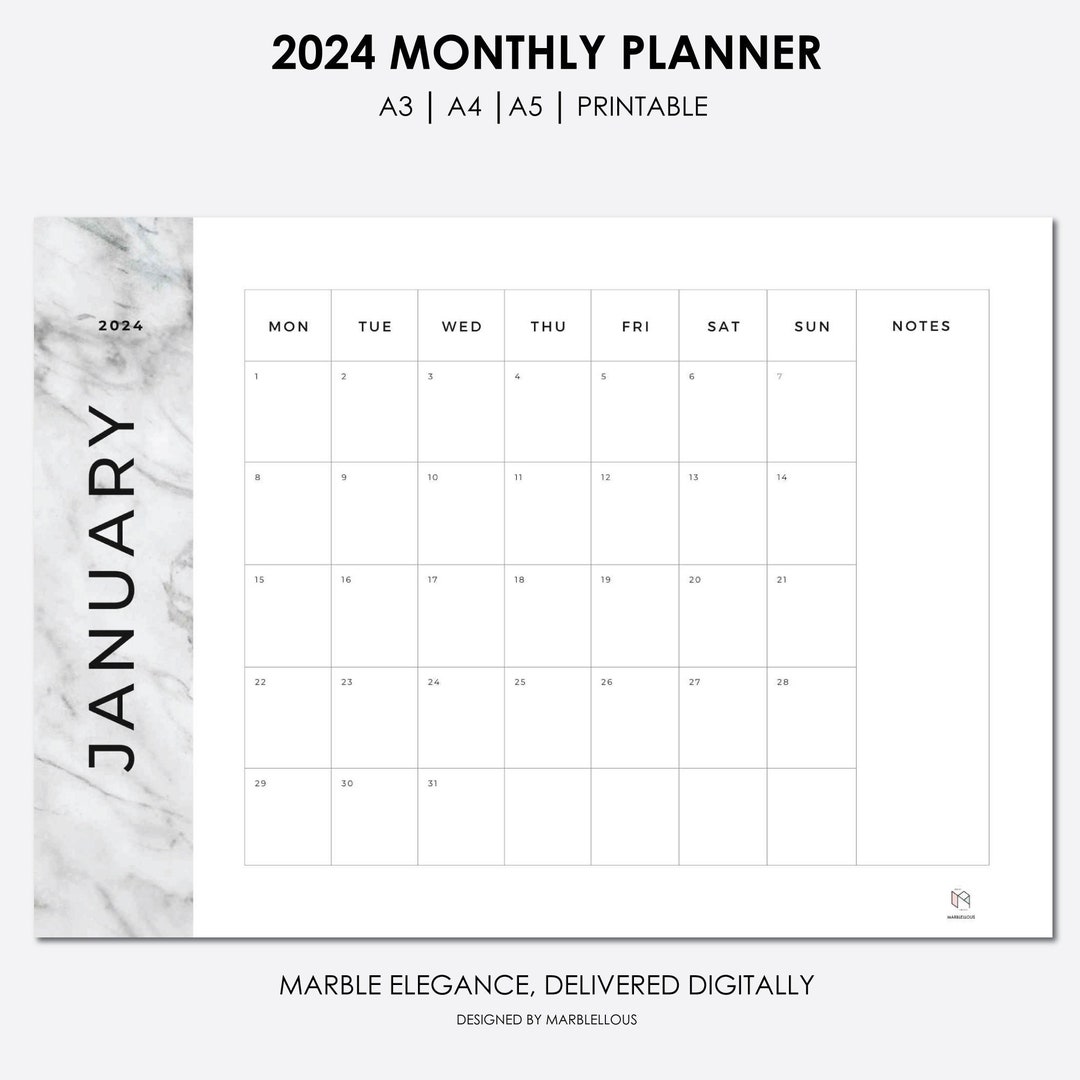 2024 Marble-inspired Printable Calendar A4 A5 A3 Digital - Etsy