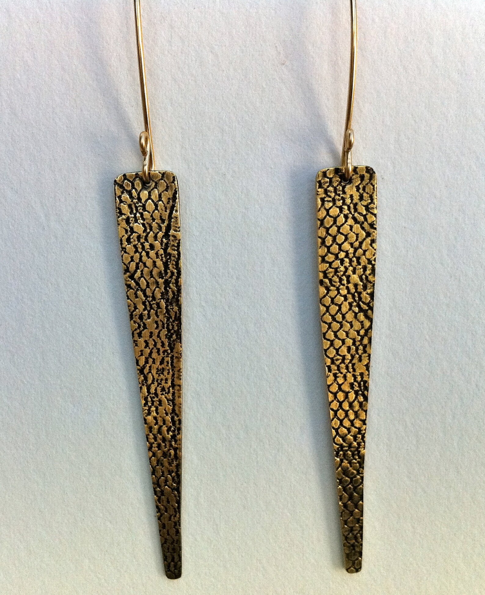 Elongated Triangular Textured Brass Earrings Minimalist | Etsy