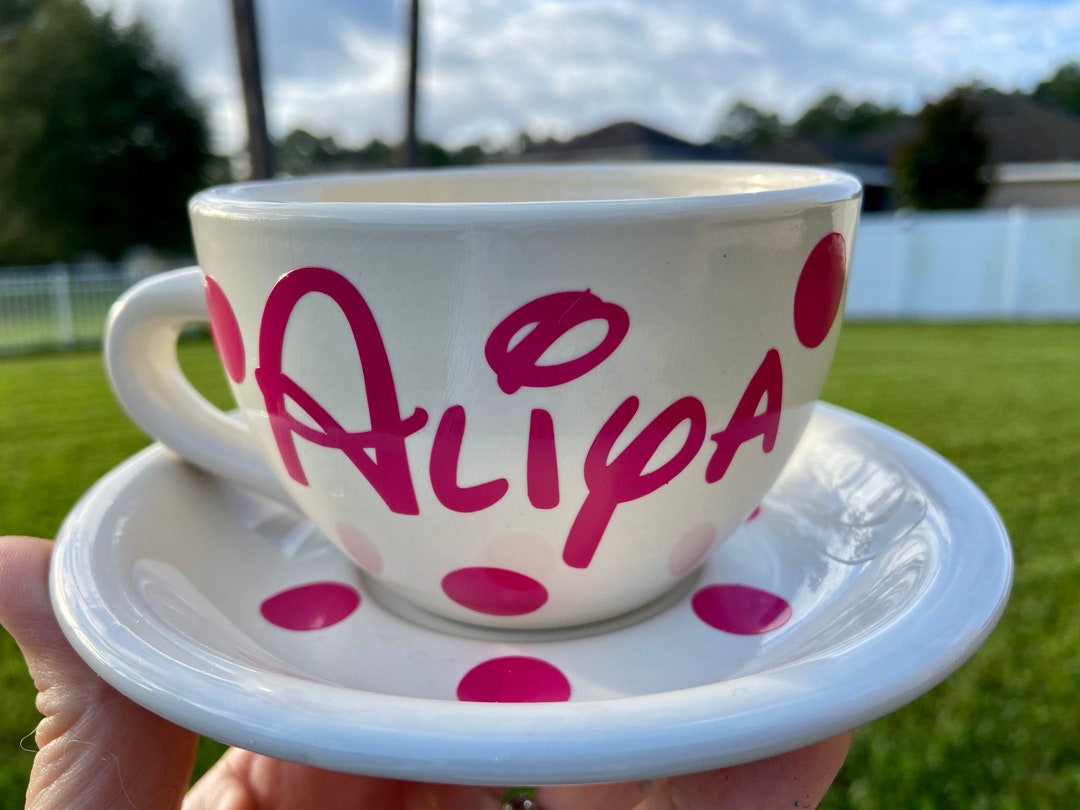 Disney Font Tea Cup and Saucer Set - Custom Tea Cup- Pink Tea Cup ...