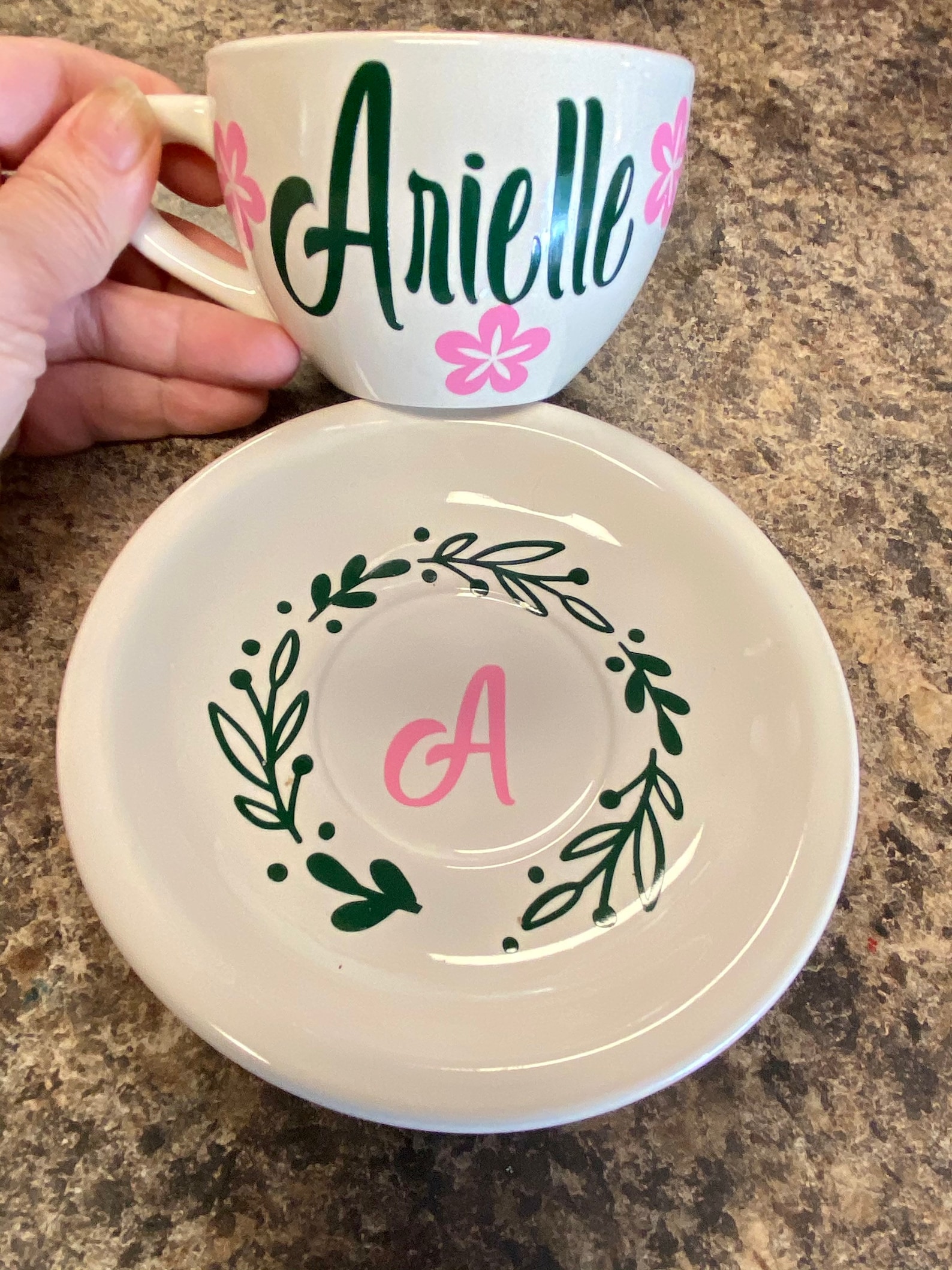 Personalized Floral Tea Cup and Saucer Set – Custom Lettering - Etsy