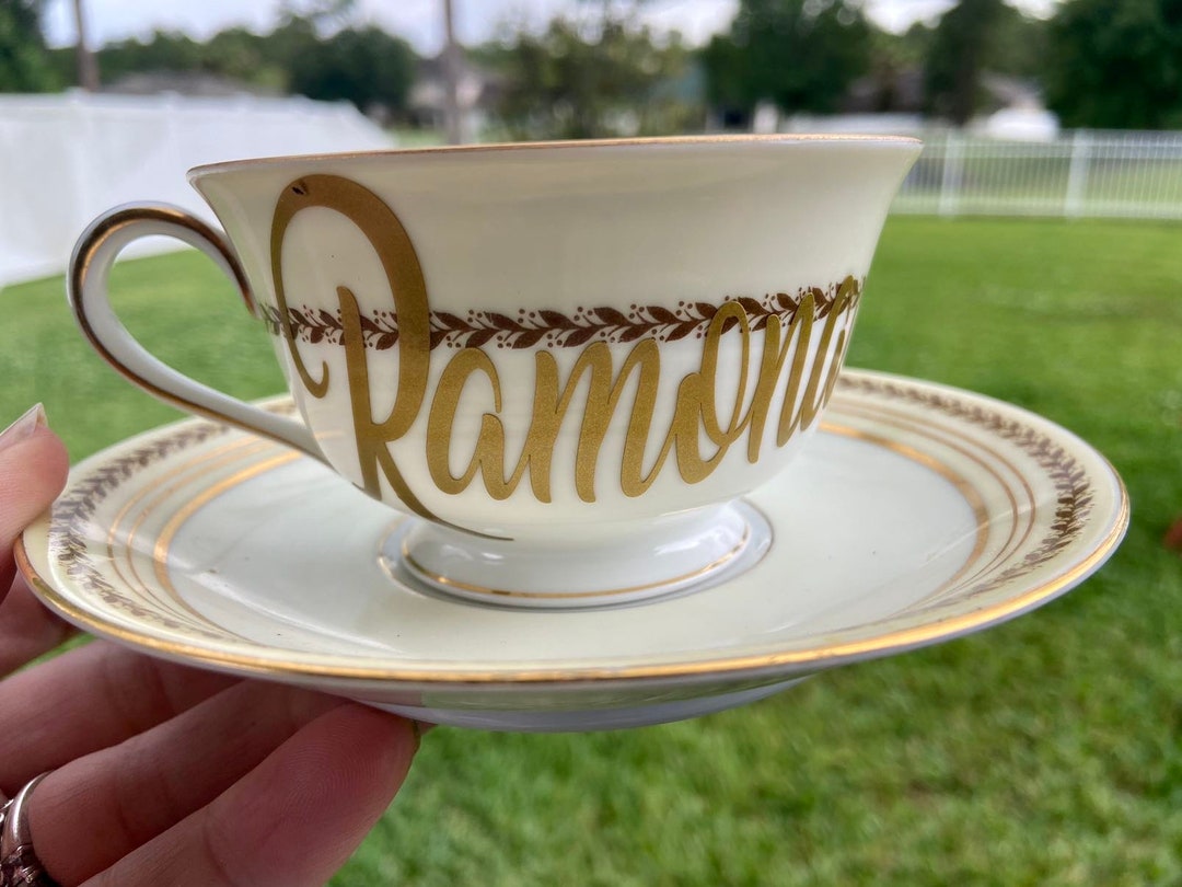 Personalized Tea Cup and Saucer Set - Choose Name - Bone White With ...
