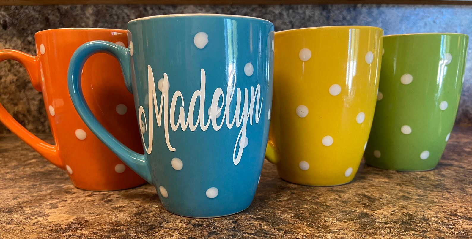 Personalized Polka Dot Coffee Mug With Saucer - Choose Color - Etsy