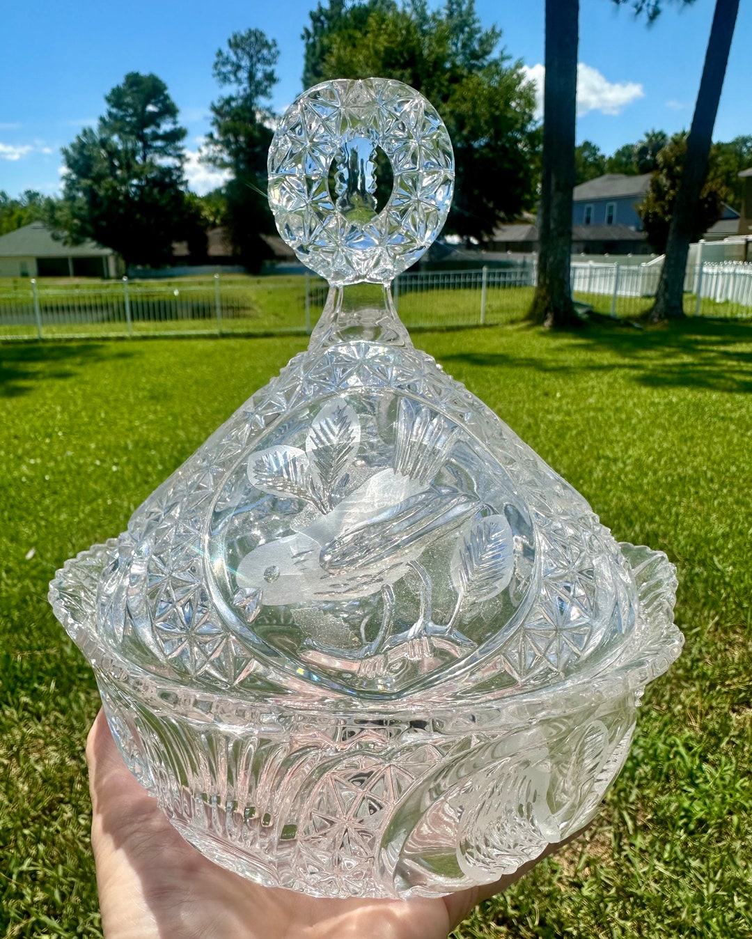 Hofbauger German Crystal Compolite Candy Dish - Crystal Bird Design - Etsy