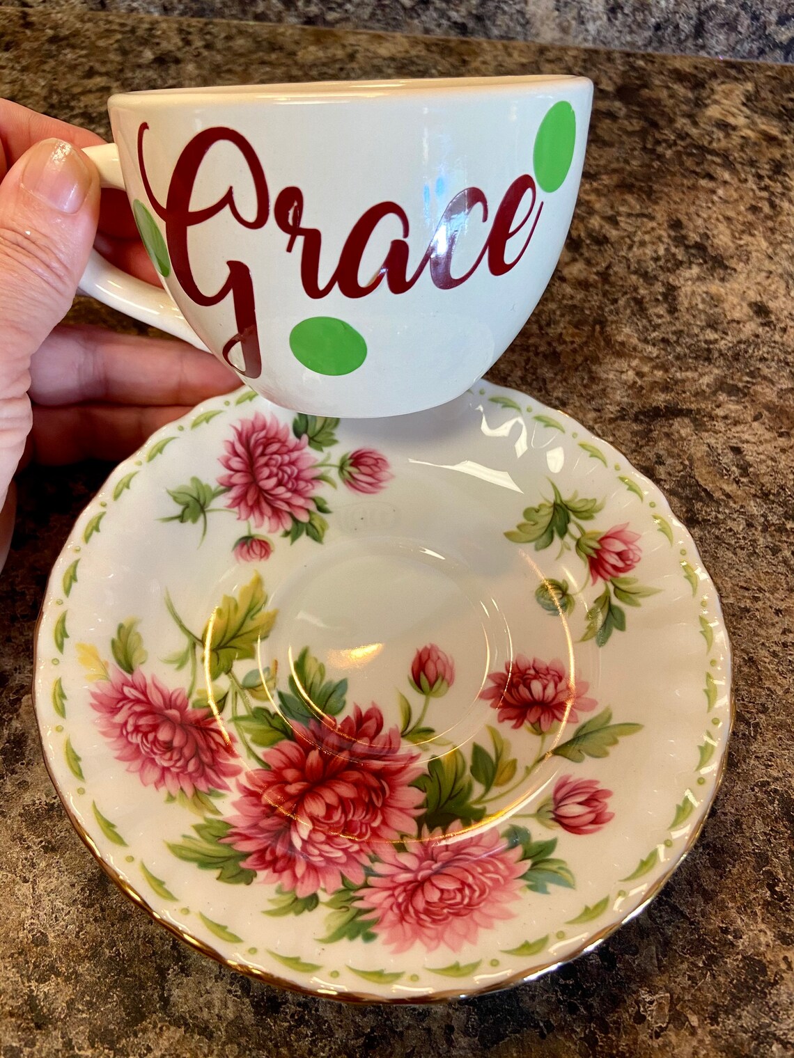 Tea Cup and Saucer Set Custom Tea Cup Pink Tea Cup | Etsy