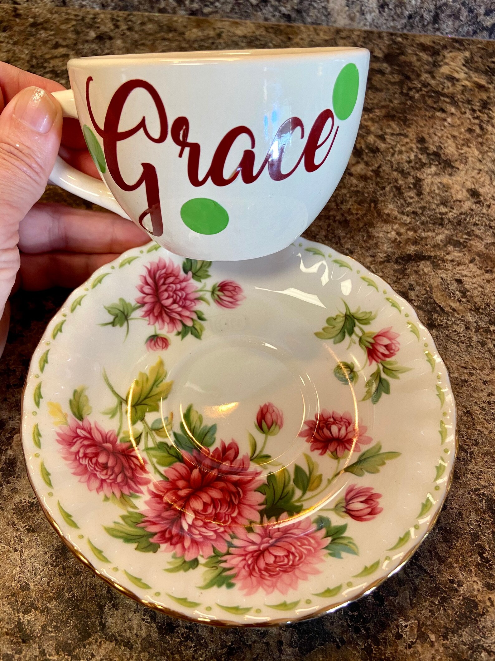 Tea Cup and Saucer Set Custom Tea Cup Pink Tea Cup | Etsy