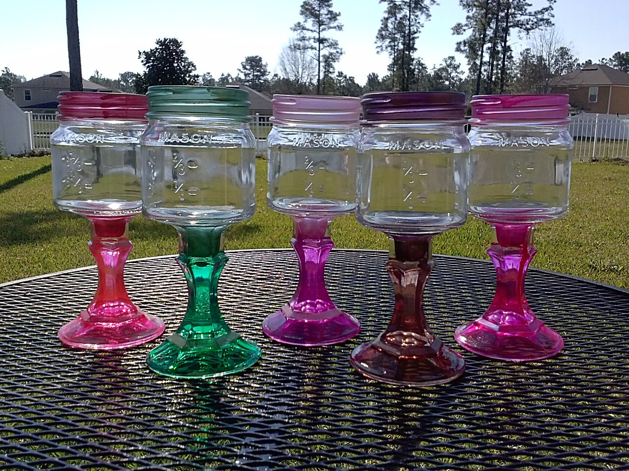 Mason Jar Wine Glass Colored Glass Shimmer Colors One Etsy