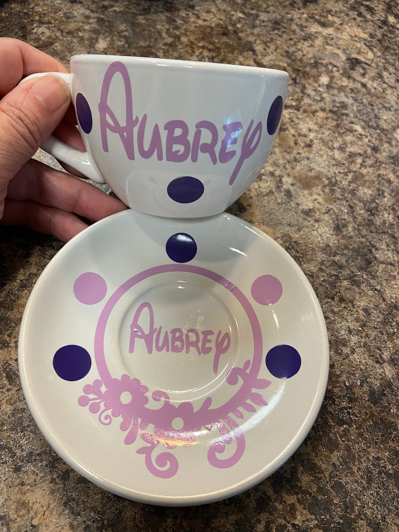 Personalized Tea Cup and Saucer Set Floral and Leave Design | Etsy