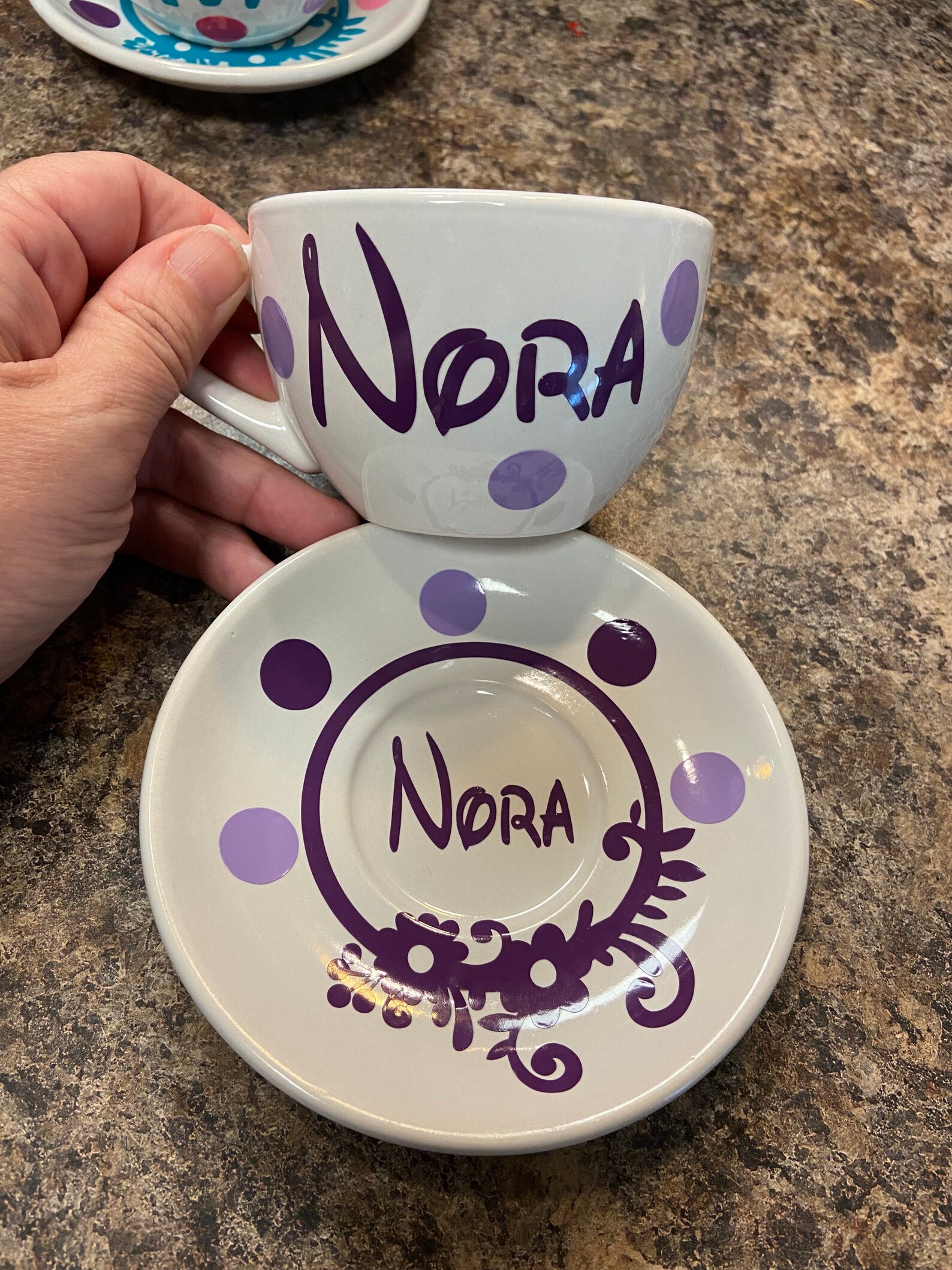 Personalized Tea Cup and Saucer Set Floral and Leave Design | Etsy