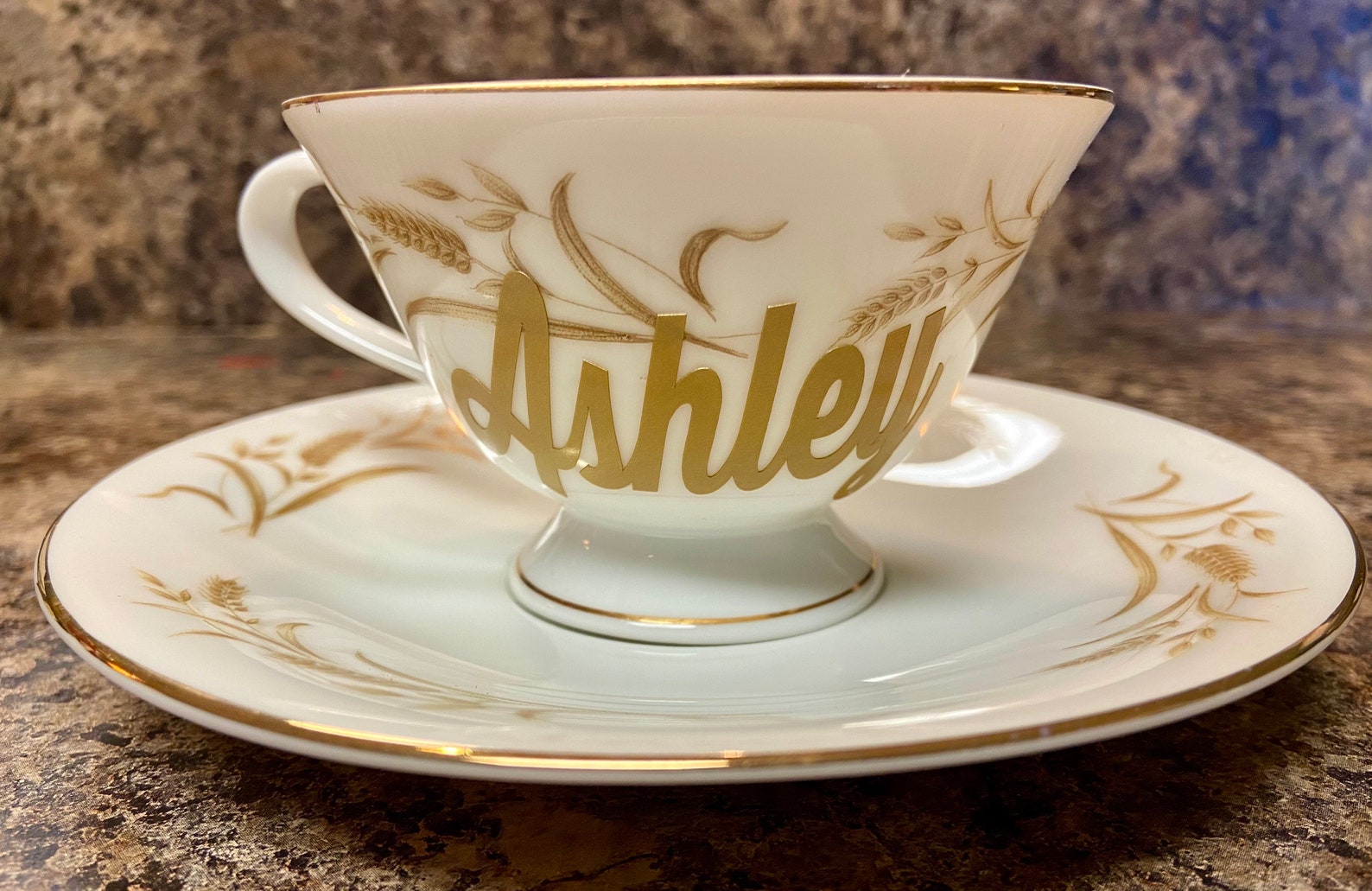 Personalized Tea Cup and Saucer Set Cream and Gold Tea Cup | Etsy