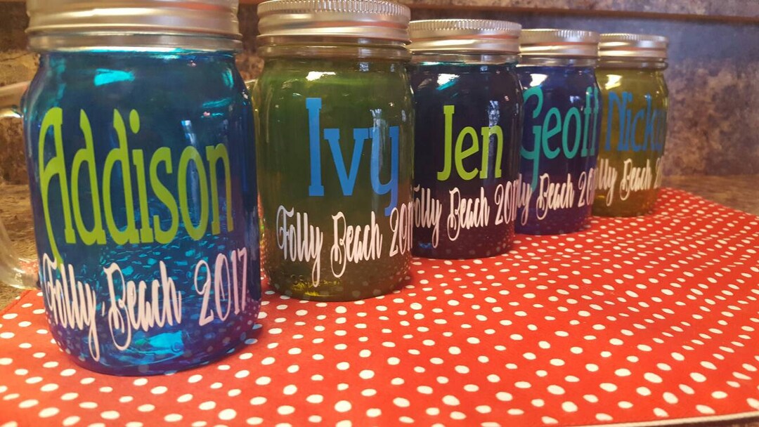 Personalized Mason Jar Sippy Cup – 16 Oz Glass Tumbler, Vacation Gift ...