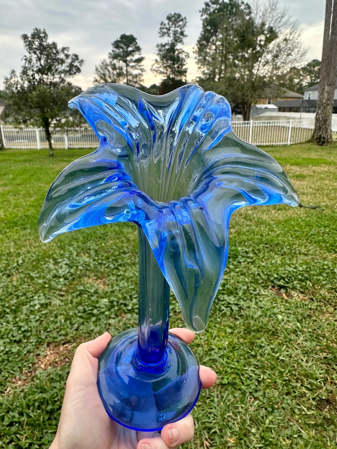Cornflower Hand Blown Glass Flower Stem Bud Vase Retro Studio - Etsy