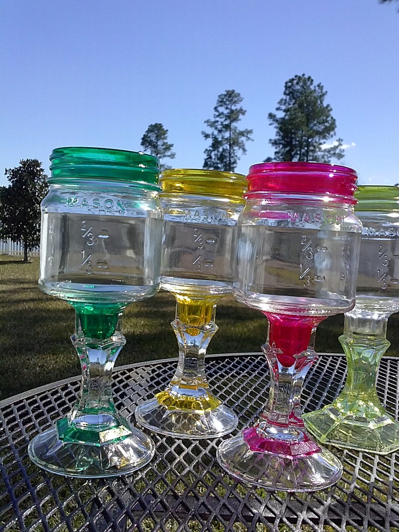 Mason Jar Wine Glass Colored Glass Choose Your Color One Etsy