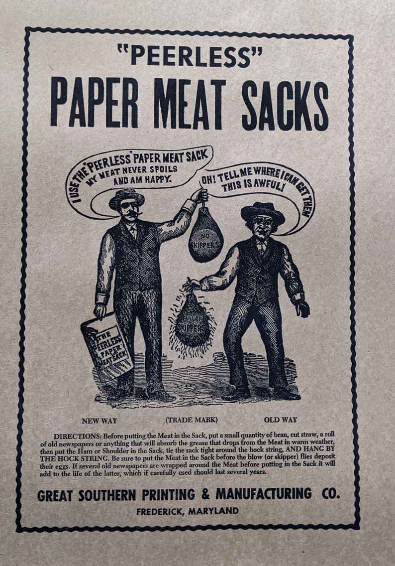 Rare Graphic Antique Paper Meat Sack Frederick Maryland - Etsy