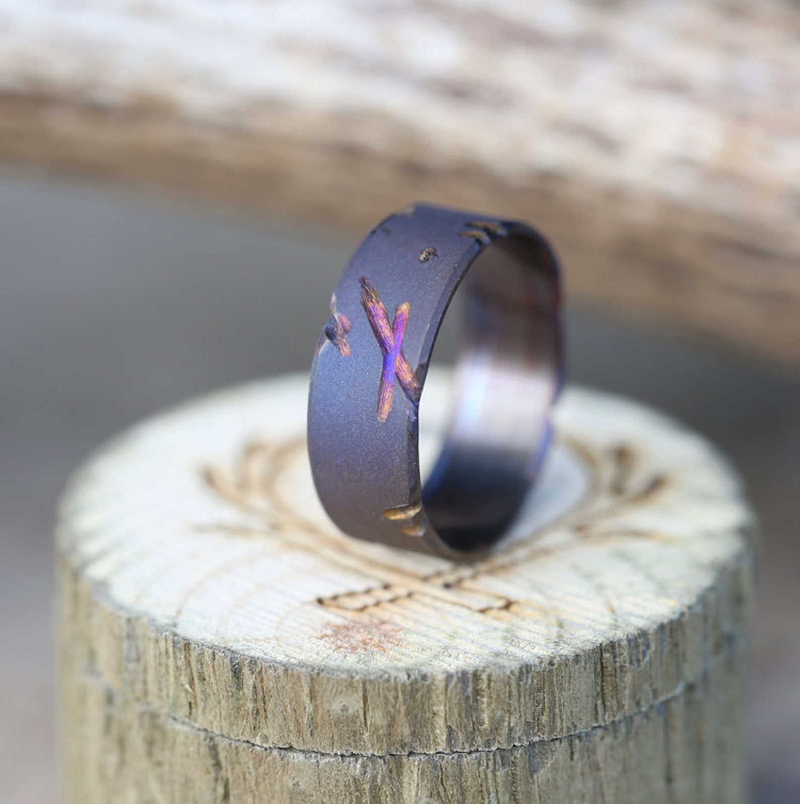 Fire-treated Titanium With Distressed Marks and Sandblasted - Etsy