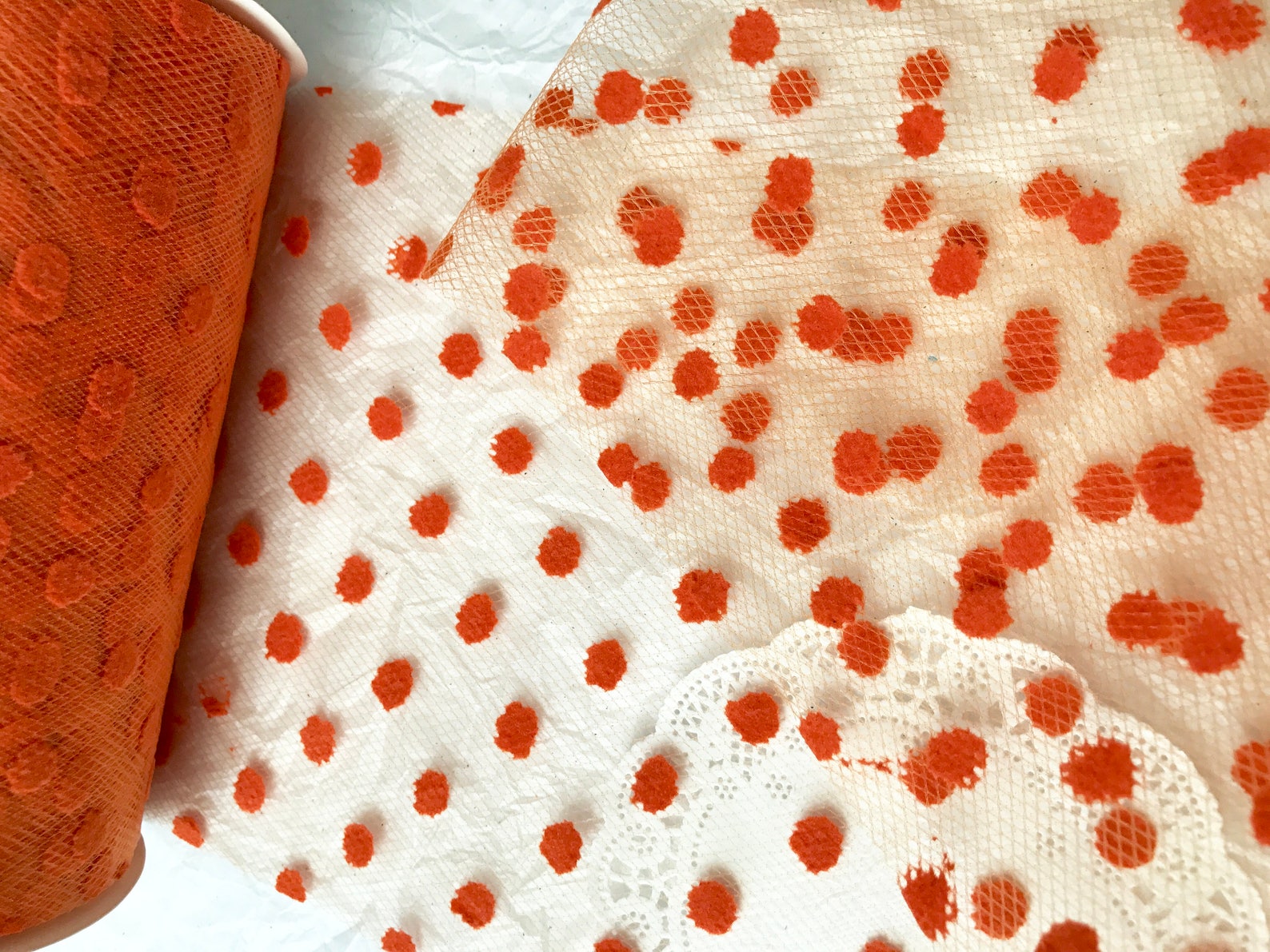 Orange Flocked POLKA Dot TULLE Mesh Ribbon - Etsy