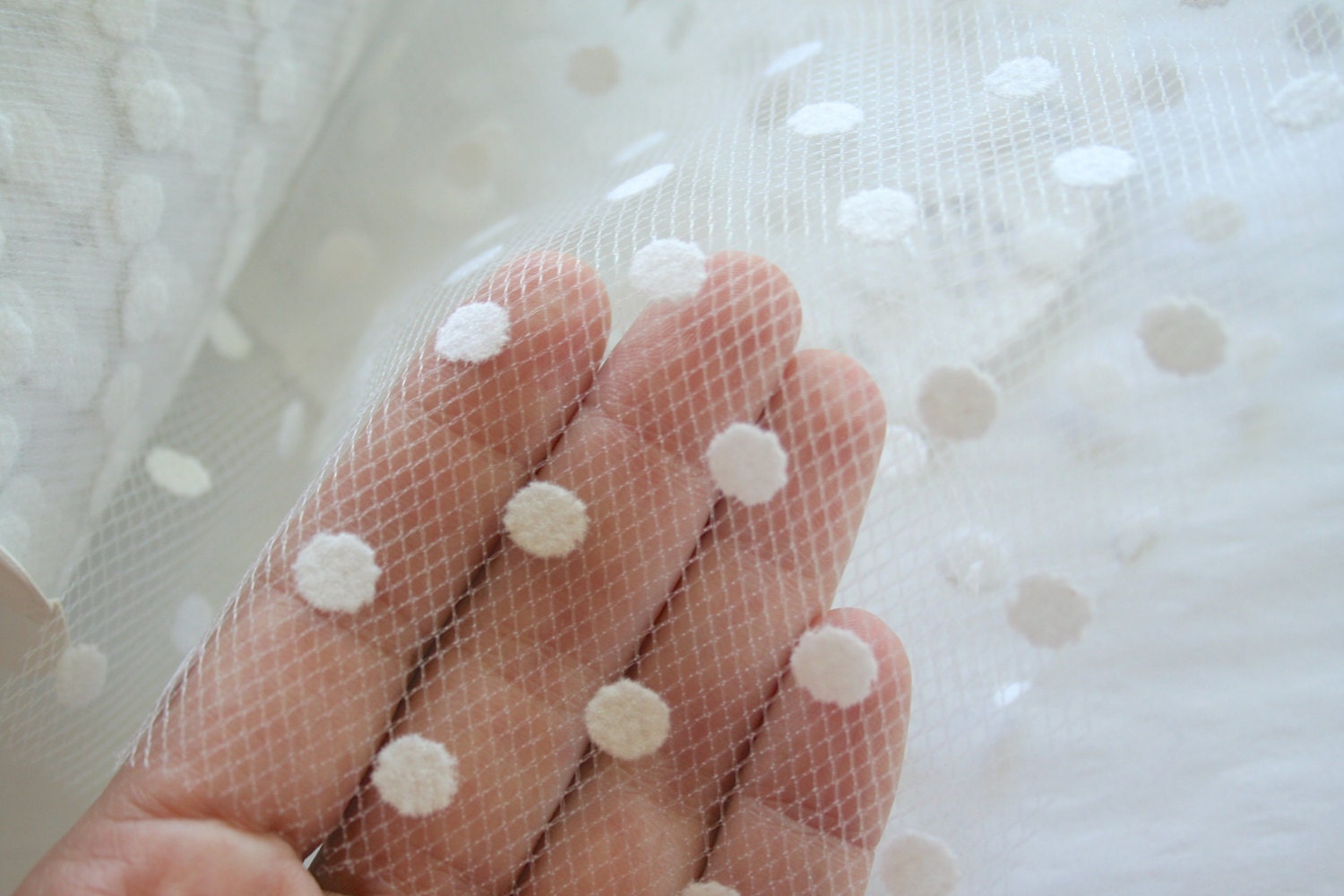 White Flocked POLKA Dot TULLE Mesh Ribbon - Etsy