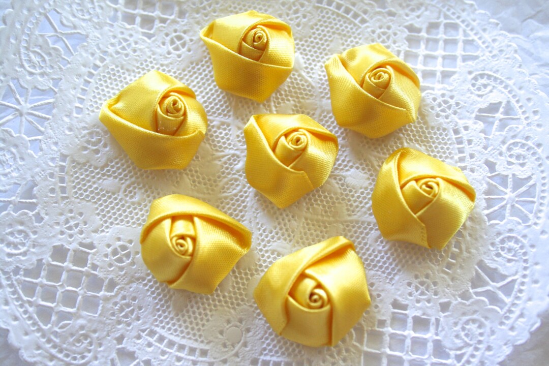 Satin Rose Rosettes, PASTEL YELLOW, Rolled Roses - Etsy