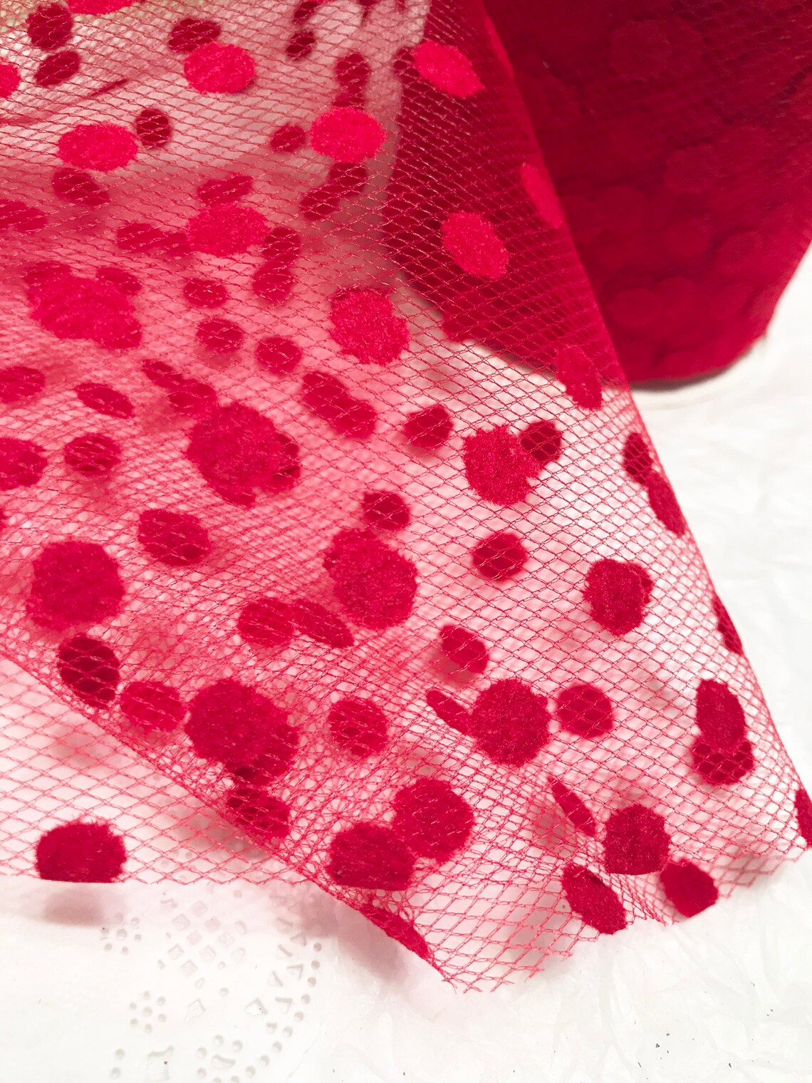 Red Flocked POLKA Dot TULLE Mesh Ribbon - Etsy