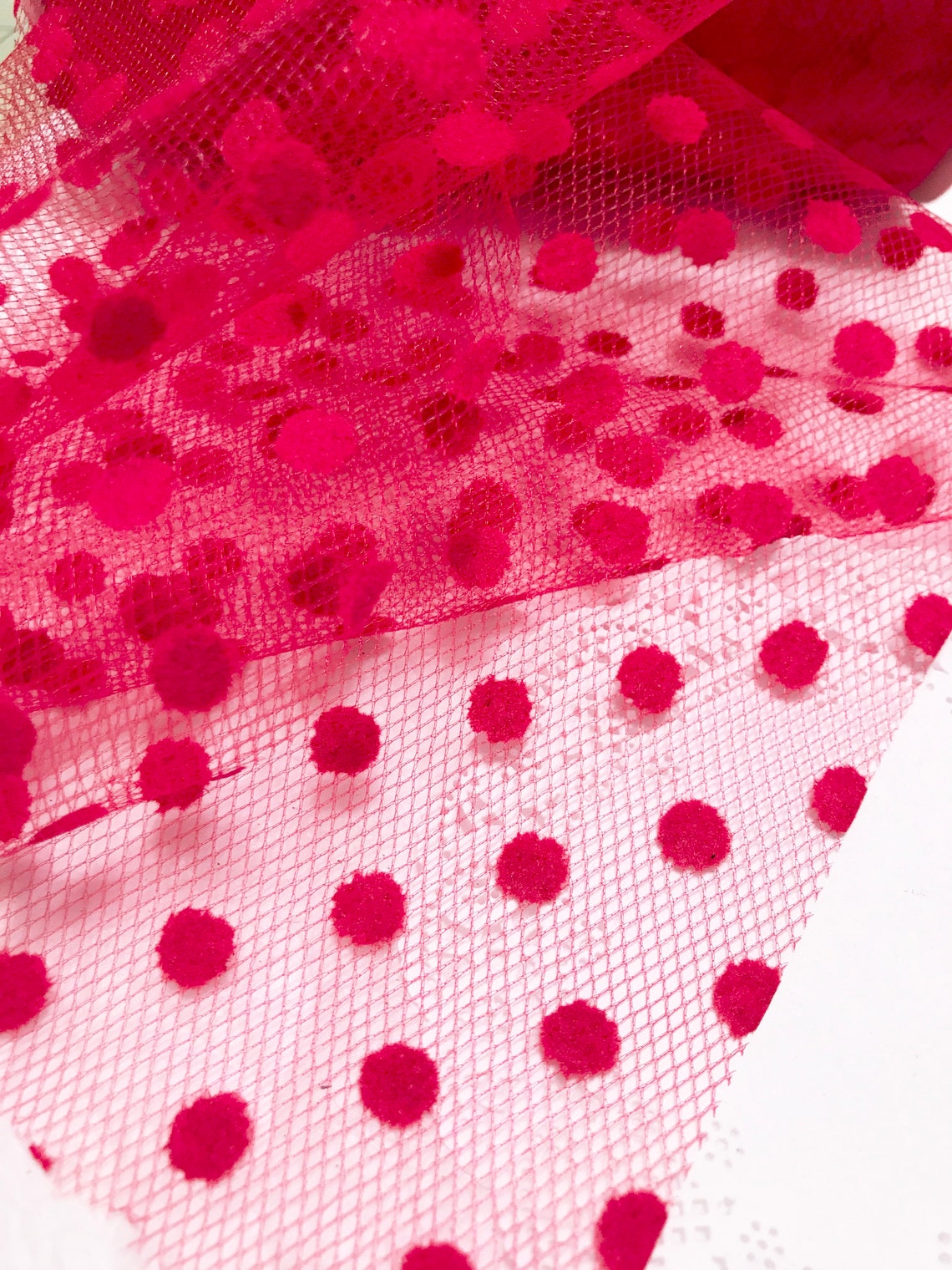 Red Flocked POLKA Dot TULLE Mesh Ribbon - Etsy