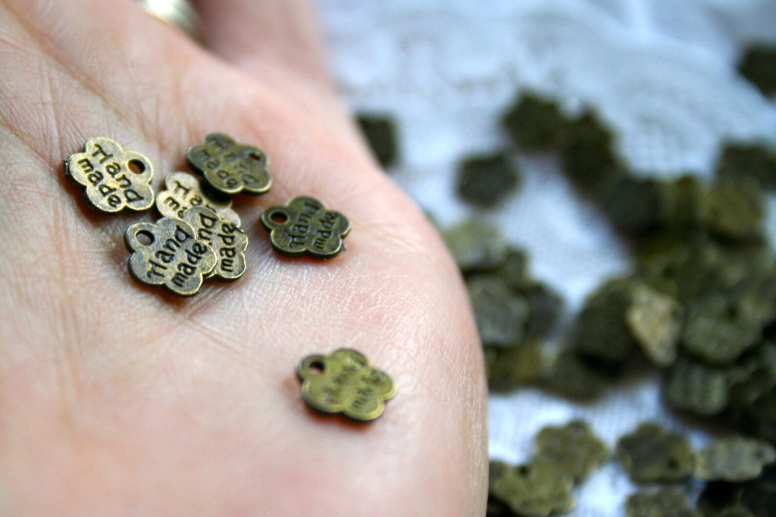 30 Tiny "handmade" Charms, Antique Bronze BLOOM - Etsy
