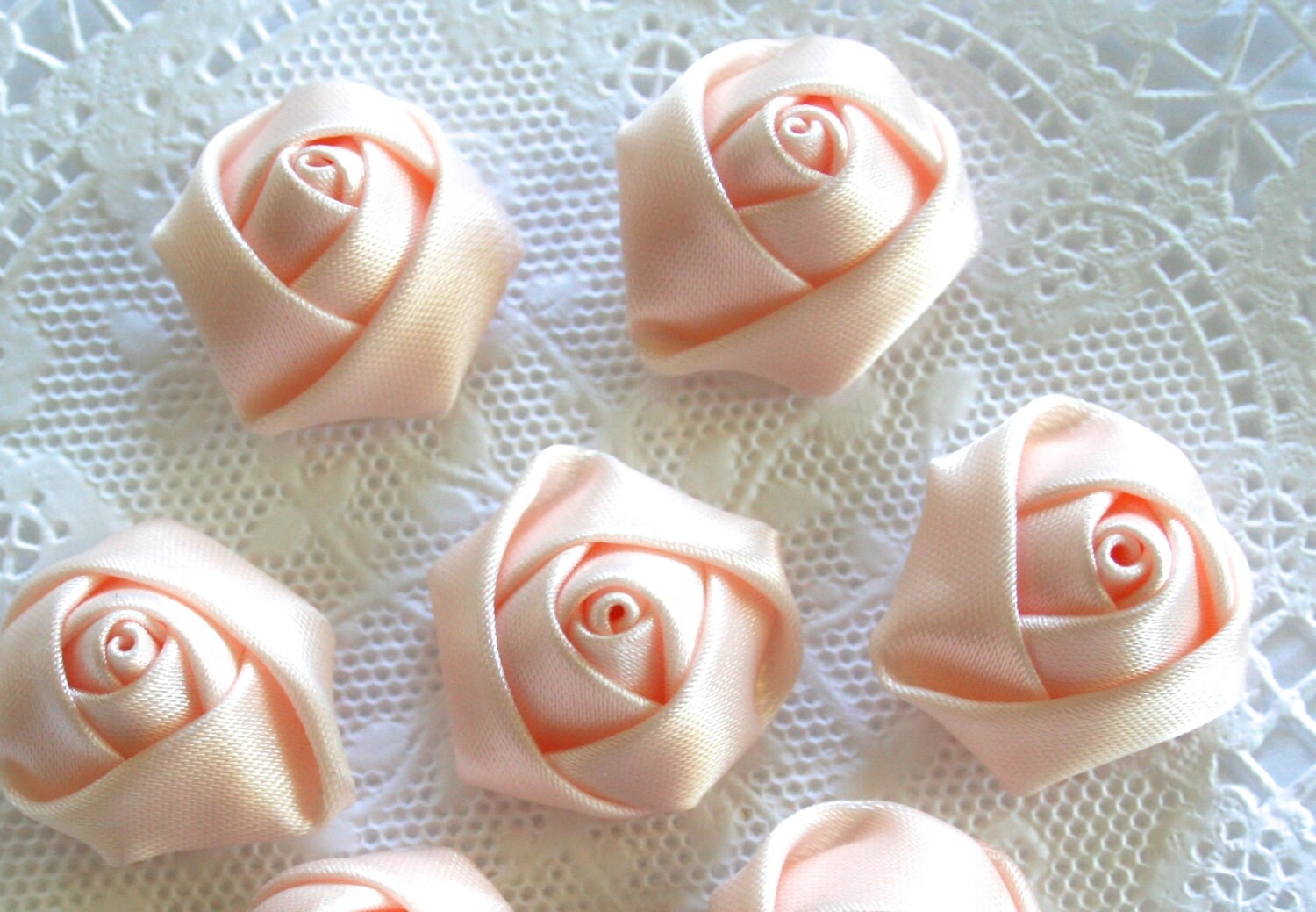 Satin Rose Rosettes, BLUSH, Rolled Roses - Etsy