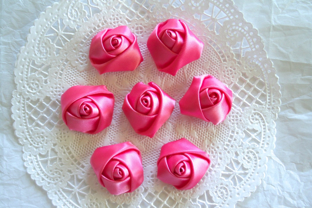 Satin Rose Rosettes, HOT PINK, Rolled Roses - Etsy