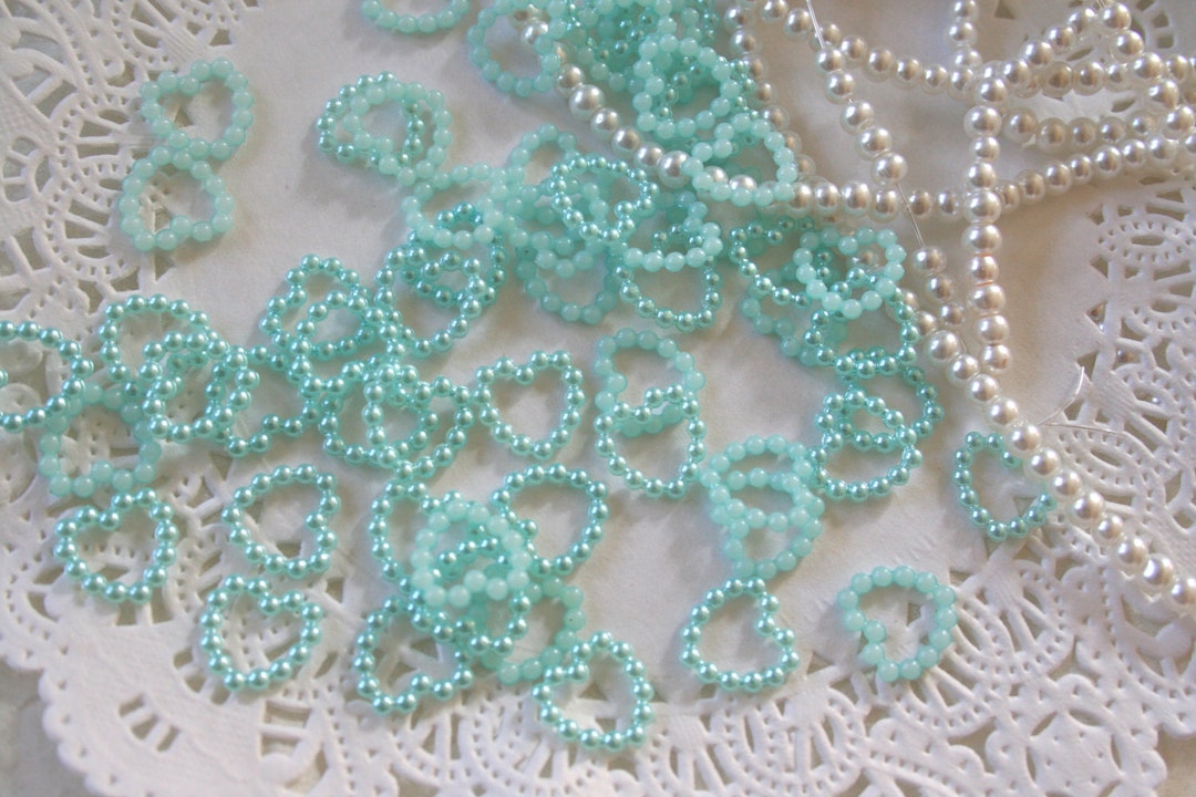 50 Aqua Blue Pearl Heart Flatback Cabochons - Etsy