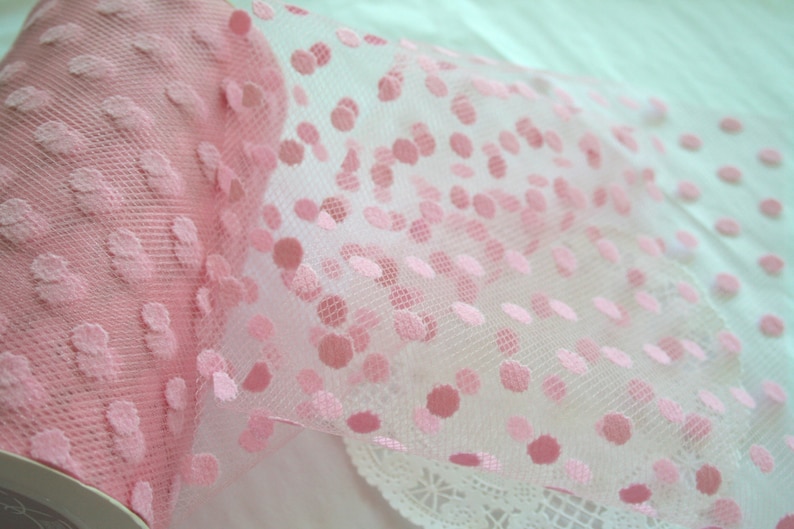 Pink Flocked POLKA Dot TULLE Mesh Ribbon - Etsy