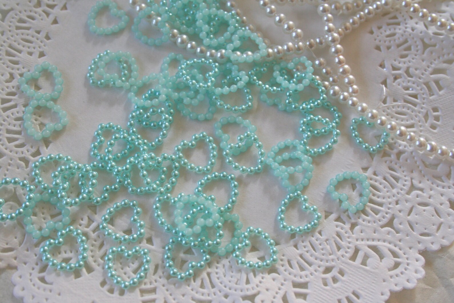 50 Aqua Blue Pearl Heart Flatback Cabochons - Etsy