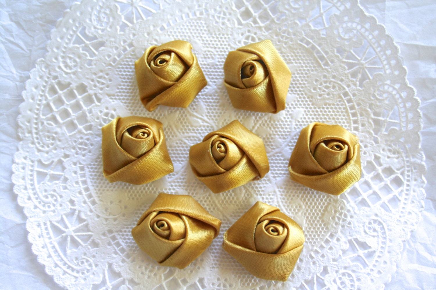 Satin Rose Rosettes GOLD Rolled Roses - Etsy